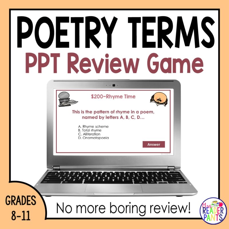 Poetry Terms Review Game - MrsReaderPants