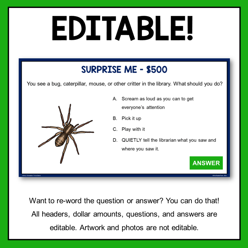 Library Orientation Trivia Game - Back to School Library Skills - Text ...